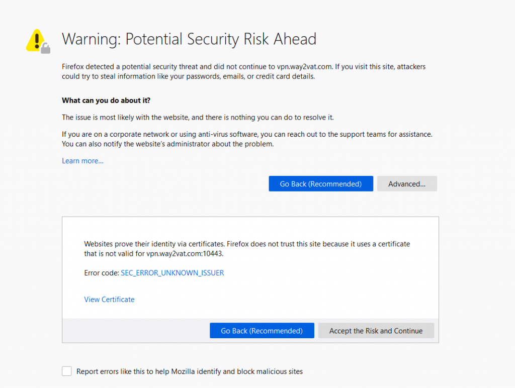 Firefox & Chrome do not allowed to Accept the risk and continue option ...